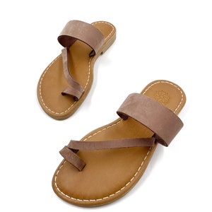 Light Brown Leather Sandals for Women, Minimal Round Toe Sandals From ...