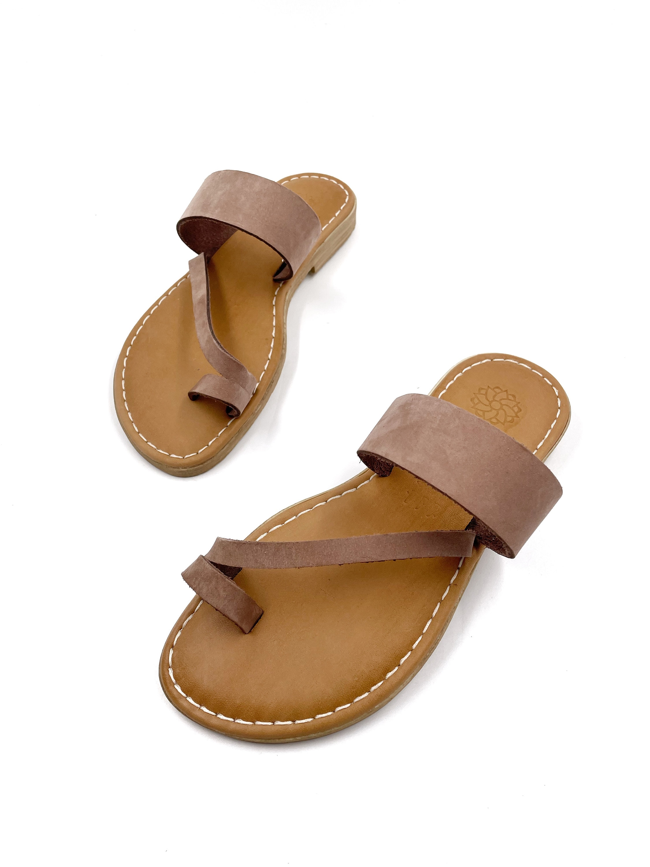 Light Brown Leather Sandals for Women Minimal Round Toe - Etsy