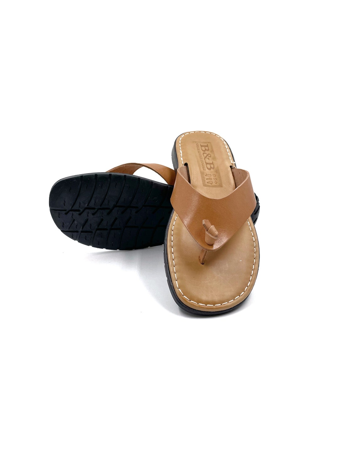 Beige Leather Sandals for Men, Leather Mens Flip Flops, Slide Greek ...