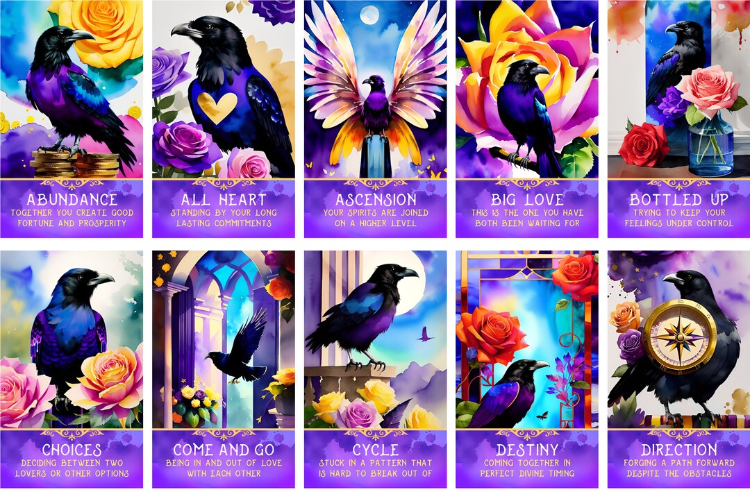 RAVENS AND ROSES Love Oracle Deck of Halloween Tarot Cards of Twin ...