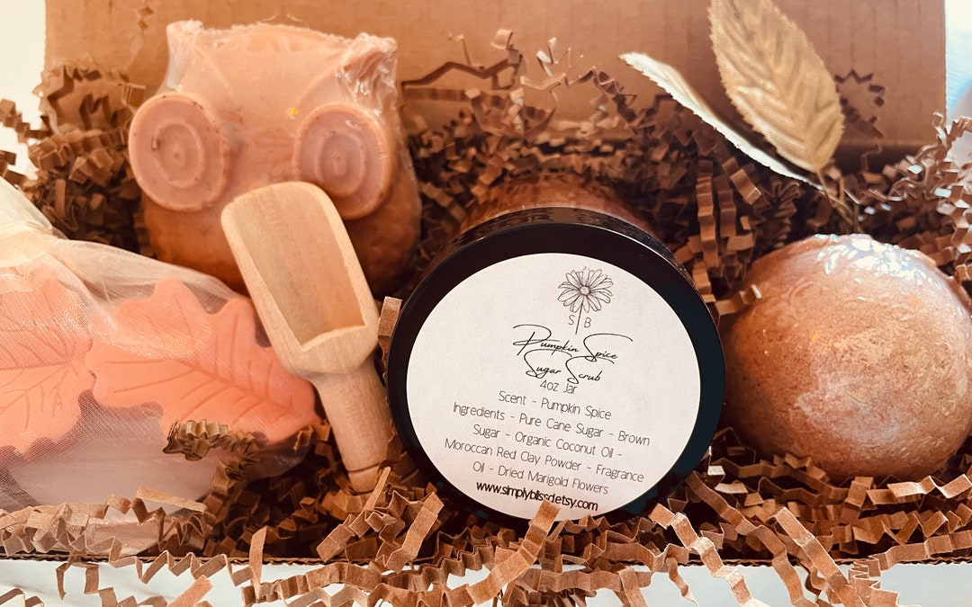 Fall Spa Gift Set Pumpkin Spice Cinnamon Bath Bomb Sugar Scrub Owl Soap ...