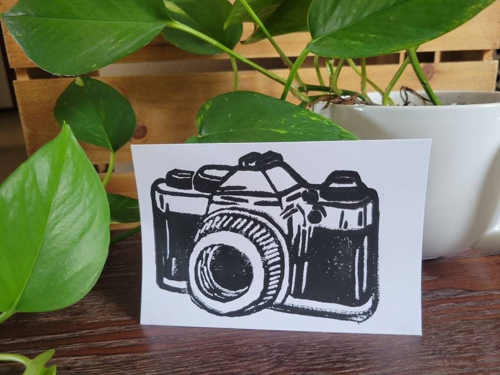 Vintage Camera Print, Lino Print 4x6in, Vintage Camera Linocut Print ...