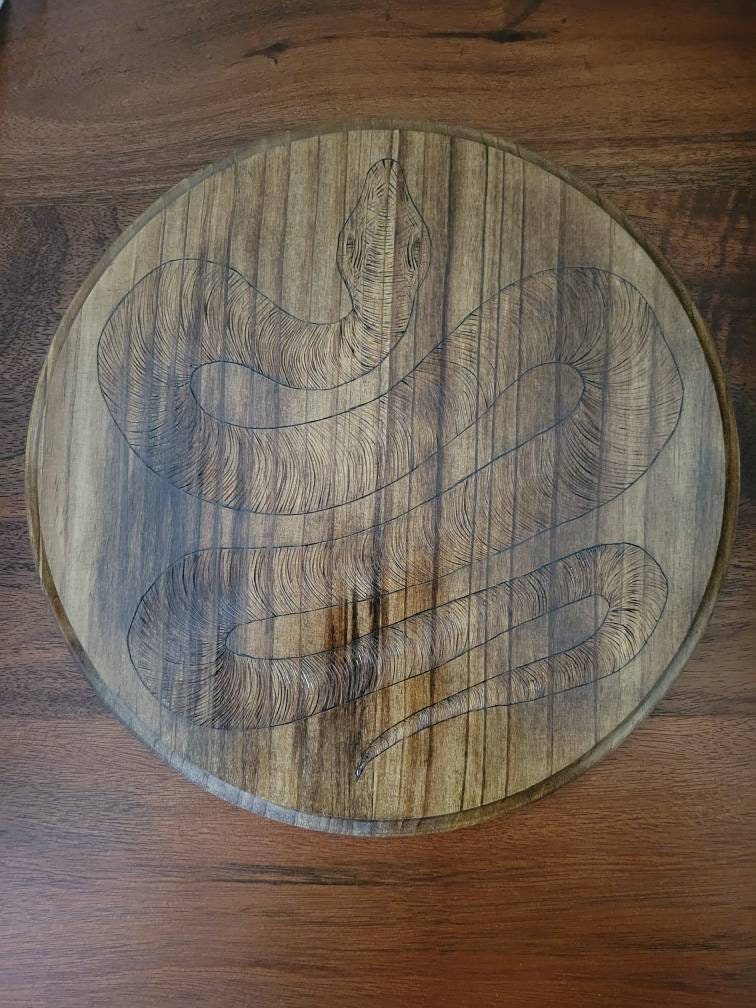 Snake Pyrography, Wood Plaque 12 Inch Diameter, Wall Hanging Decor ...