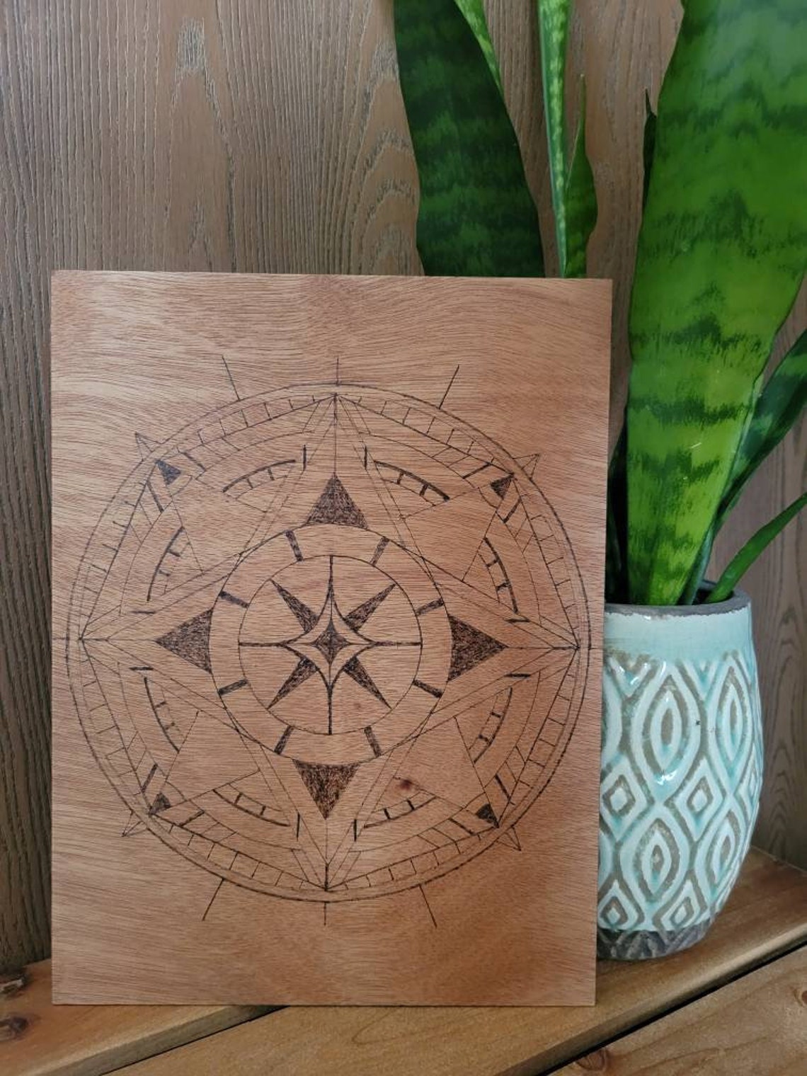 Geometric Compass Design, Pyrography Wood Art, Woodburned Art (9"x12 ...