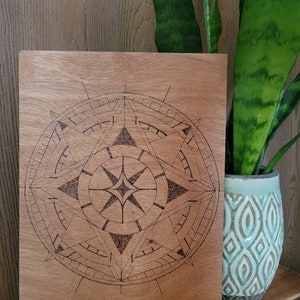 Geometric Compass Design, Pyrography Wood Art, Woodburned Art (9"x12 ...