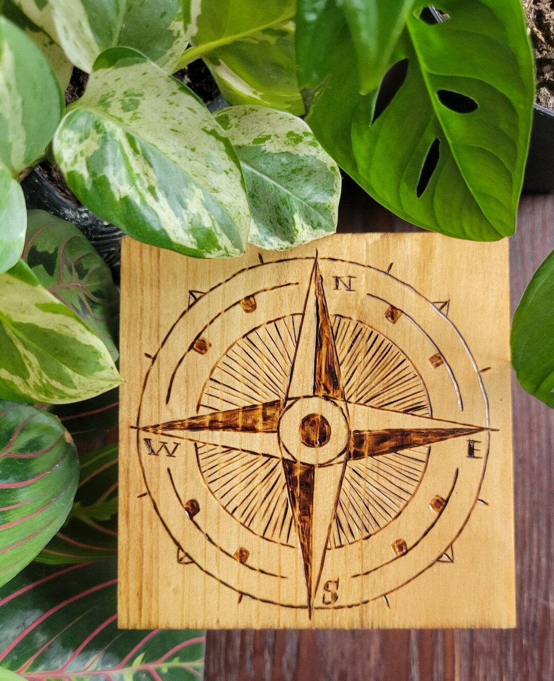 Single Compass Coaster, Pyrography, Nautical Wood Coaster, 4.5in X 4 ...