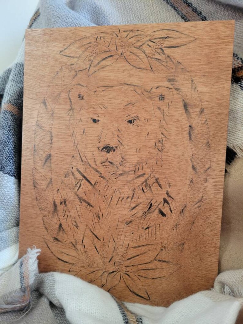 Grizzly Bear Pyrography / Painting Wood Plank, Brown Bear Cabin Wood ...