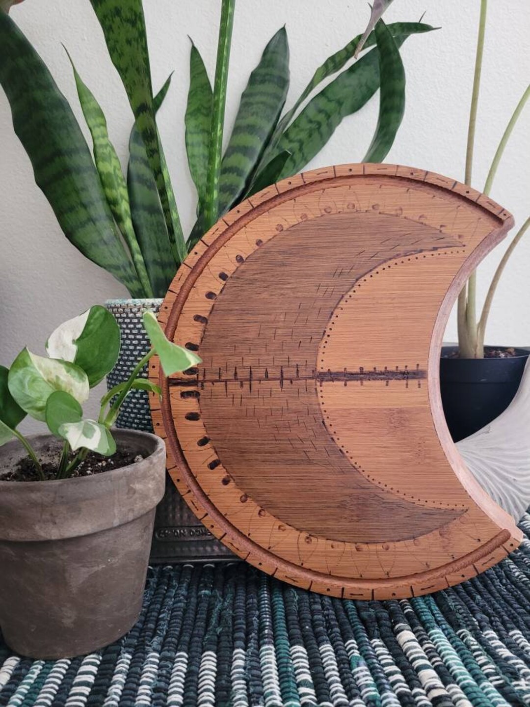 Crescent Moon Wood Block, Pyrography Wall Hanging, Woodburned Art ...