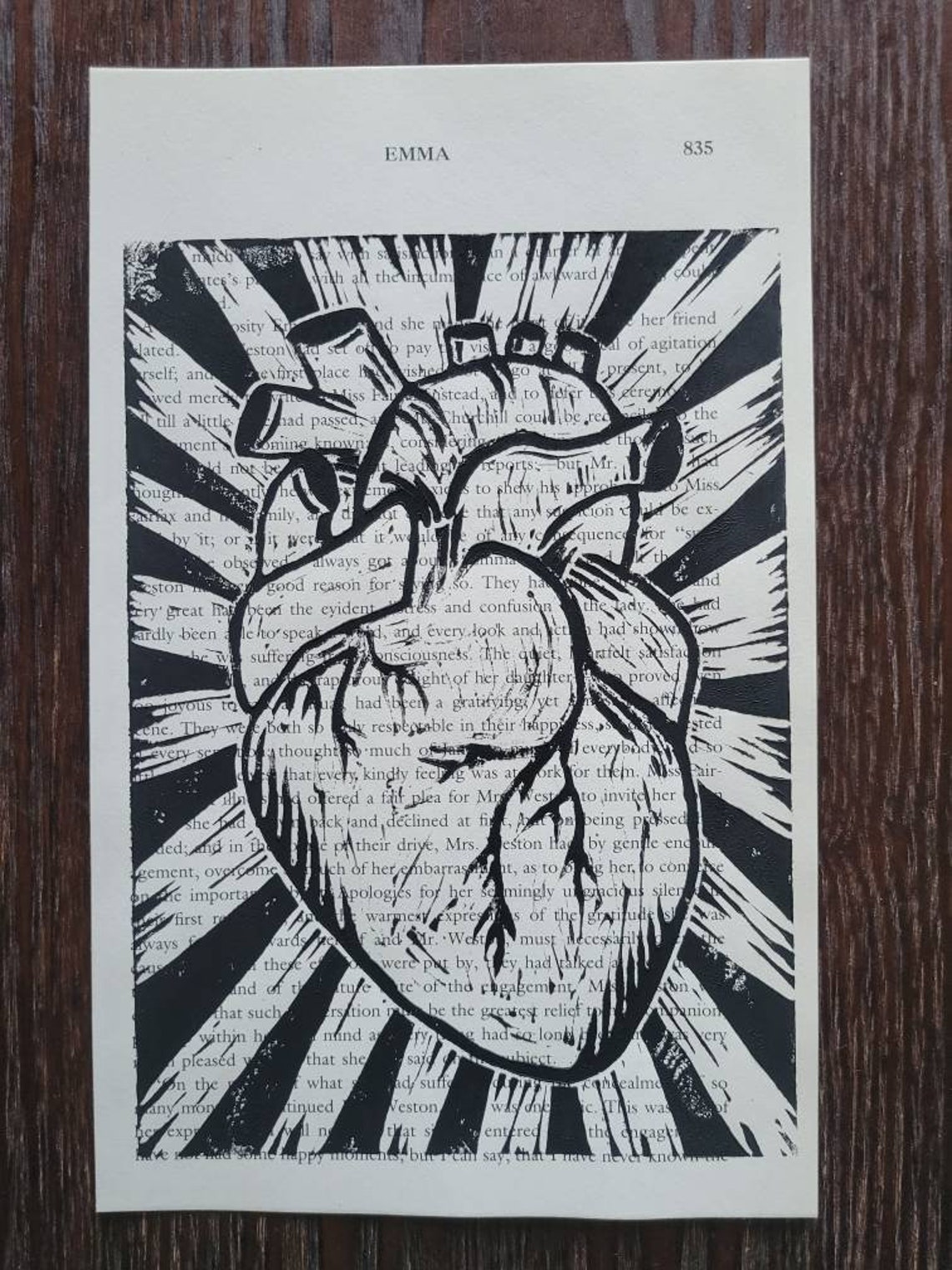 Anatomical Heart Linocut Print on Book Page Realistic Gothic/ | Etsy