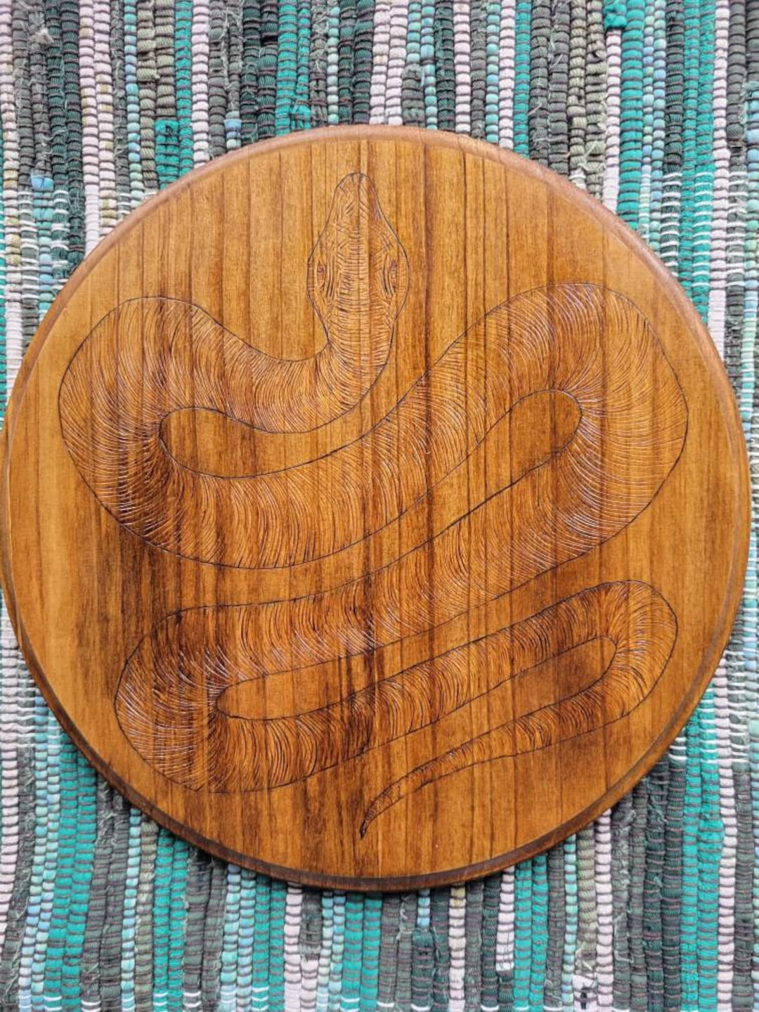 Snake Pyrography, Wood Plaque 12 Inch Diameter, Wall Hanging Decor ...