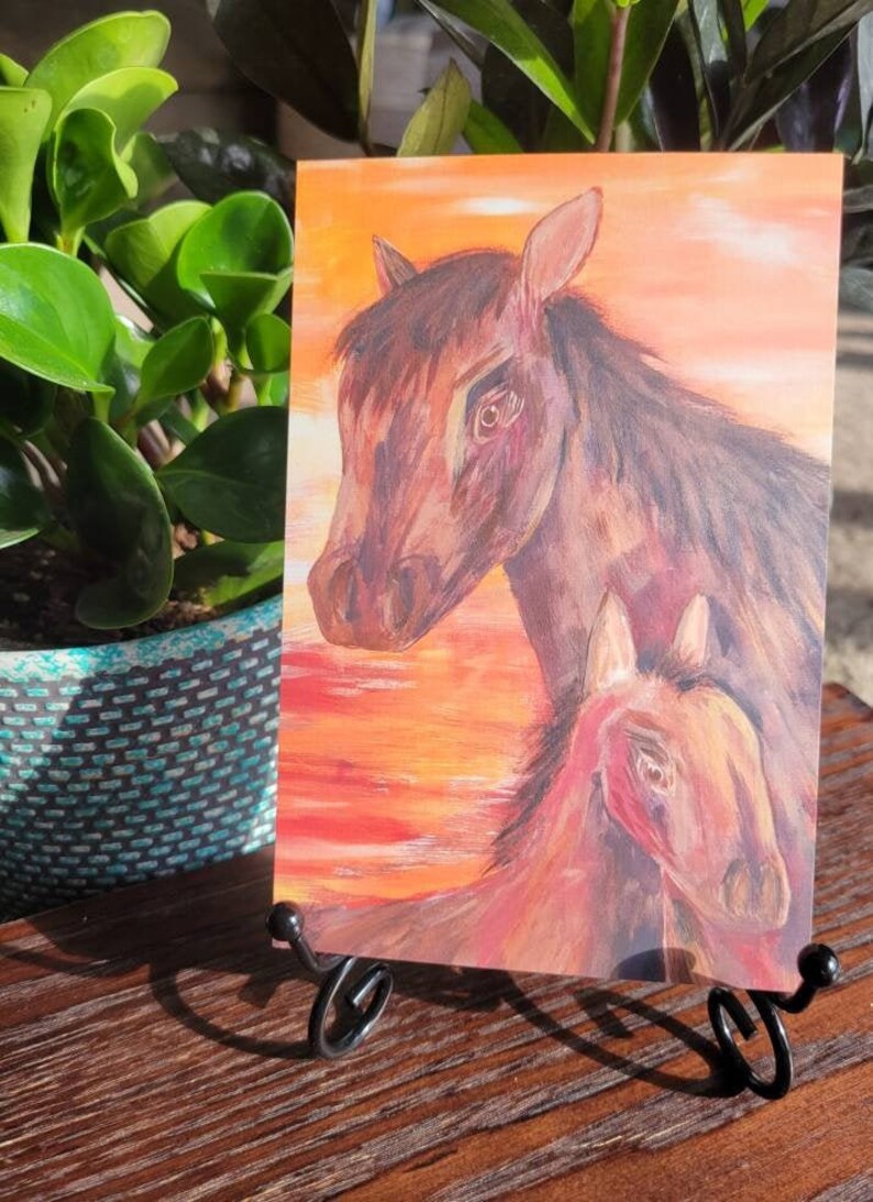 Mom and Baby Horse at Sunset, Art Print, Art Print of Painting, Horses ...