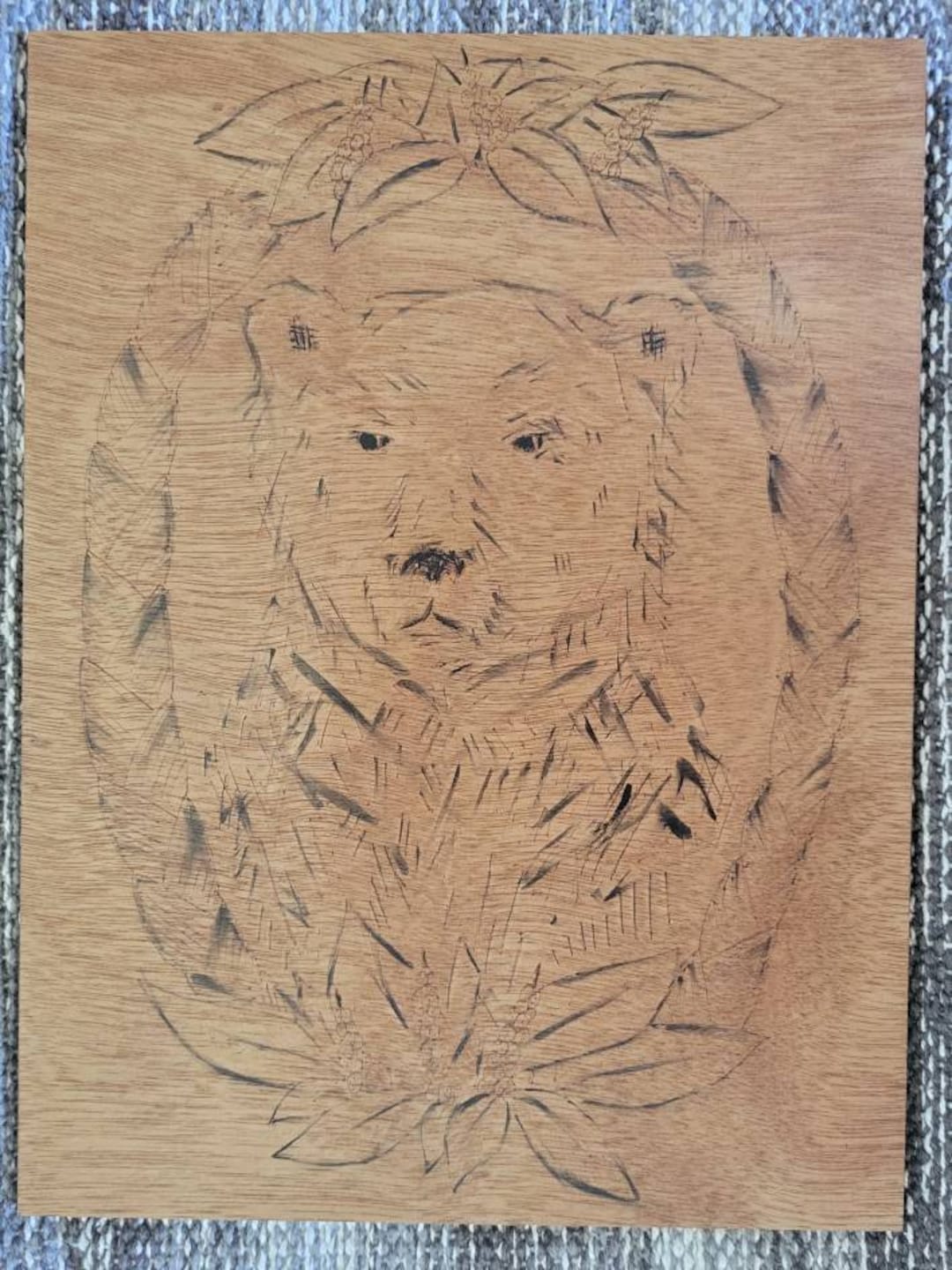 Grizzly Bear Pyrography / Painting Wood Plank, Brown Bear Cabin Wood ...