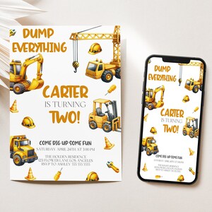 Construction Theme Party Invitation, Dump Truck Invite, Excavator ...