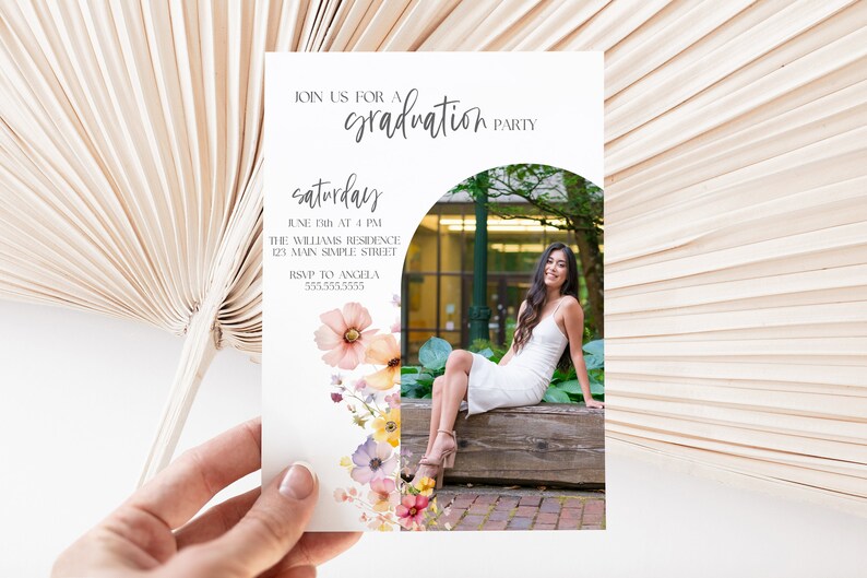Wildflower Grad Party Invite, Boho Graduation Announcement Flowers ...