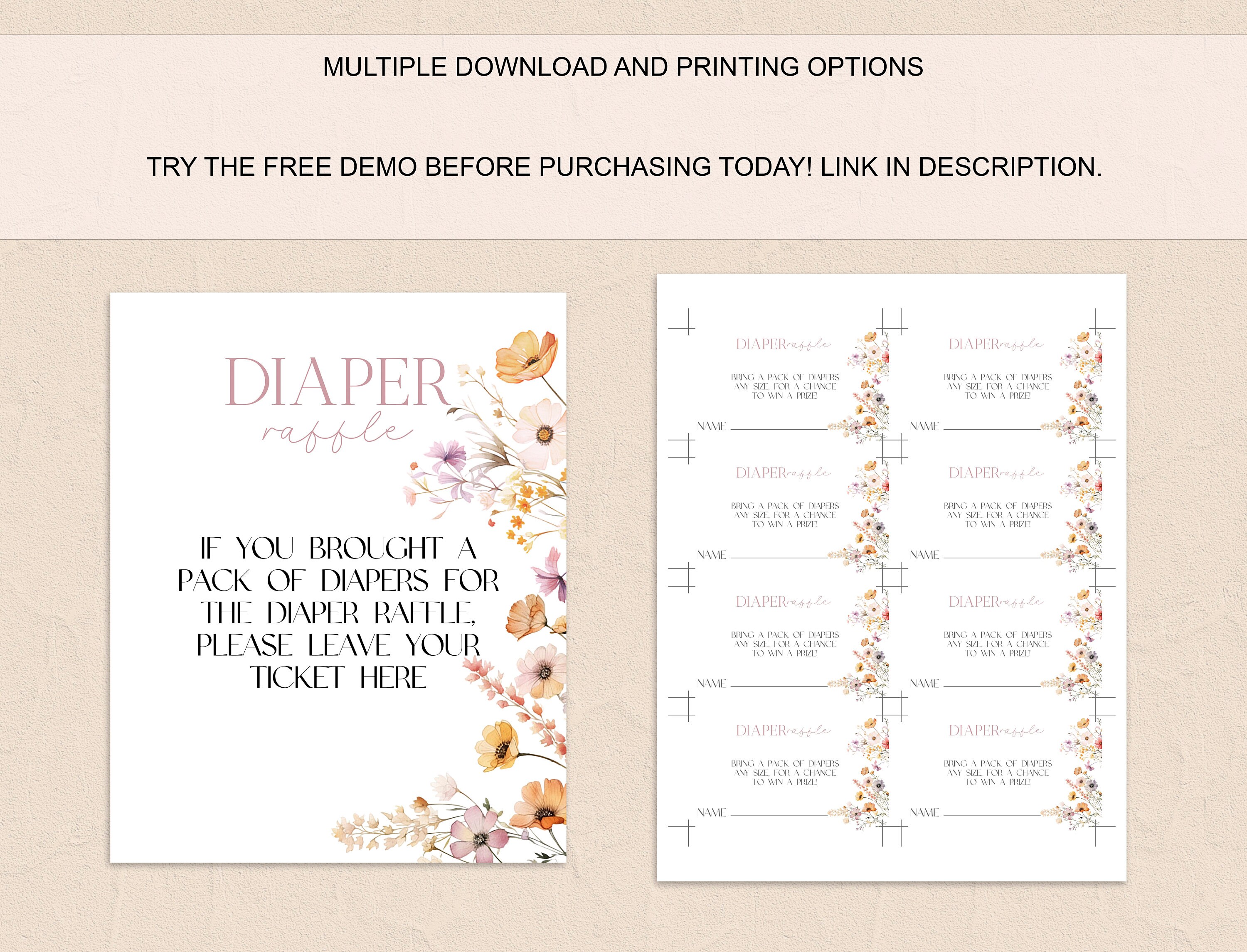 Diaper Raffle Baby in Bloom Baby Shower, Wildflower Template, Couples ...