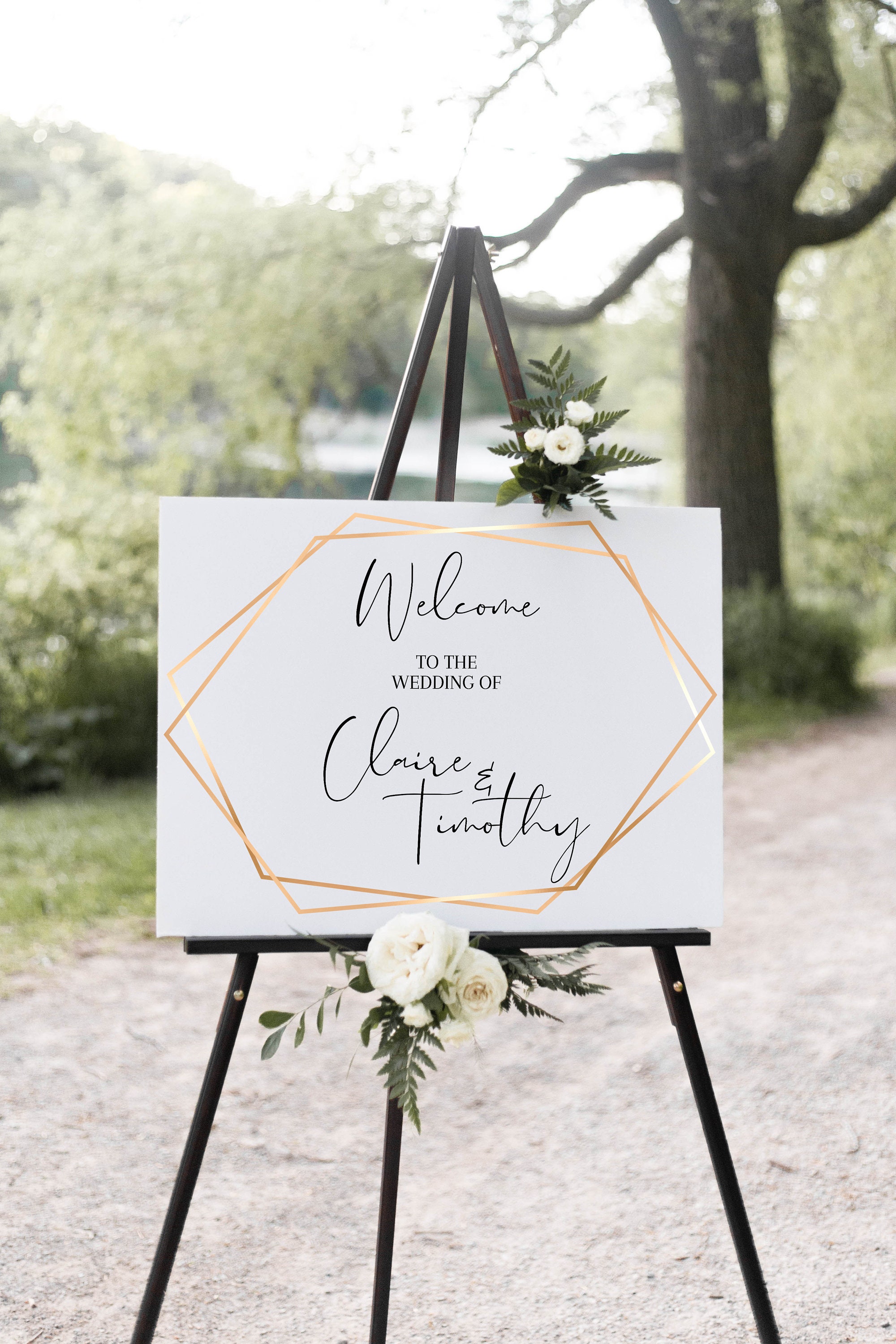 Wedding Reception Welcome Sign Gold Geometric Wedding Welcome - Etsy