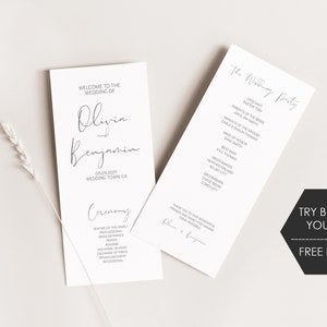 Minimalist Wedding Program Template, Modern Wedding Ceremony Template Printable Instant Download ...