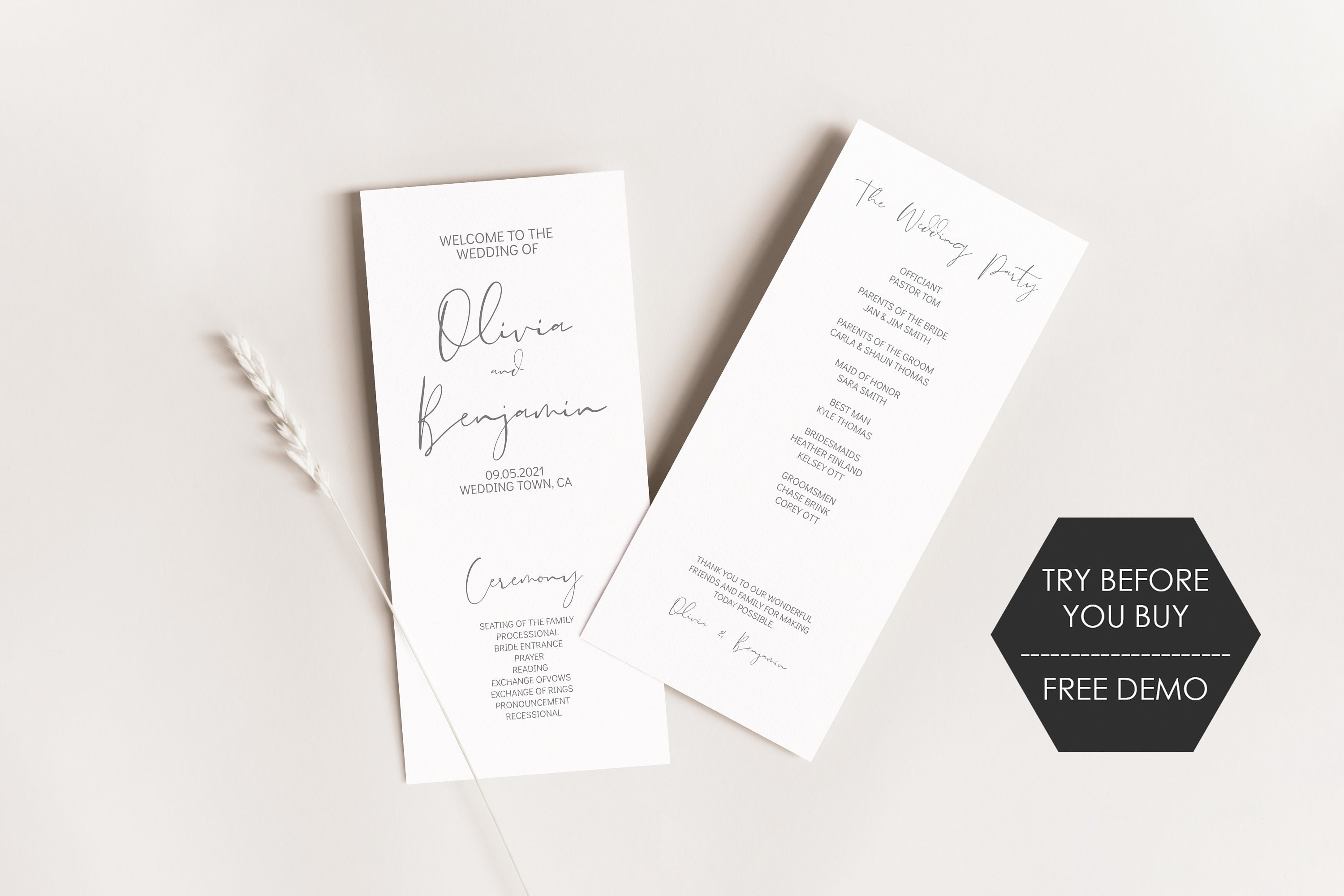 Minimalist Wedding Program Template, Modern Wedding Ceremony Template ...
