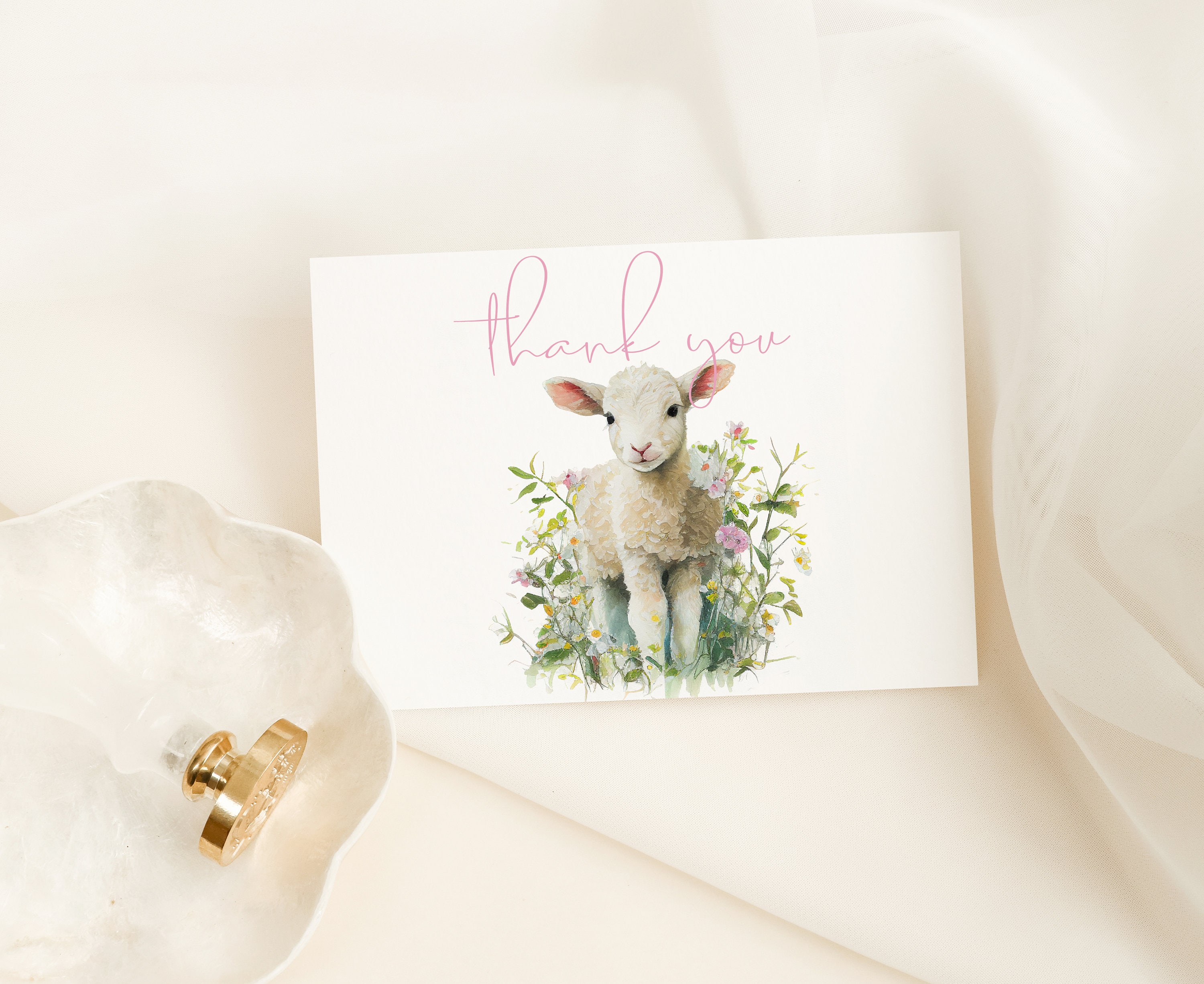 Lamb Thank You Card Template, Printable Thank You Note, Editable ...