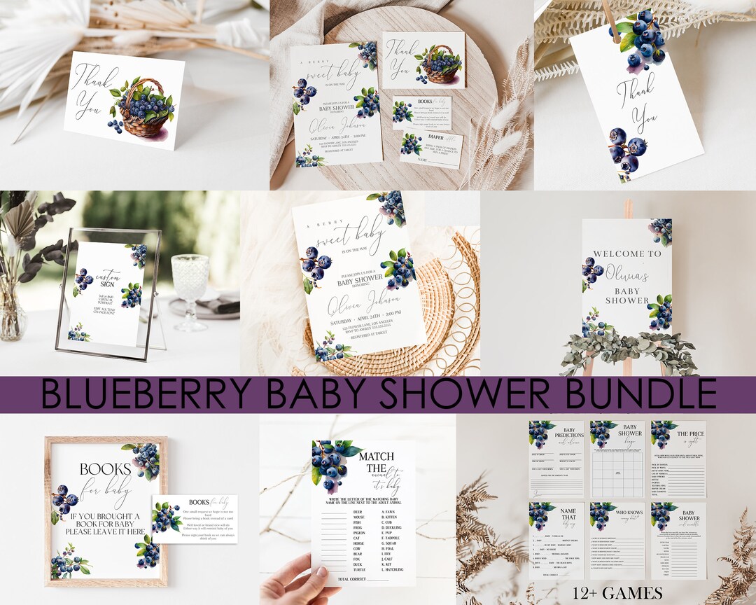 Blueberry Baby Shower Theme Bundle, Berry Sweet Baby is on the Way, Blueberries Invitation ...