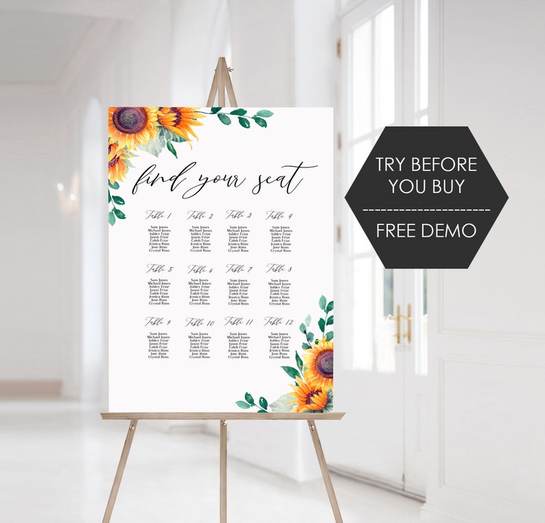 Rustic Wedding Seating Chart Sunflower Seating Chart Poster - Etsy