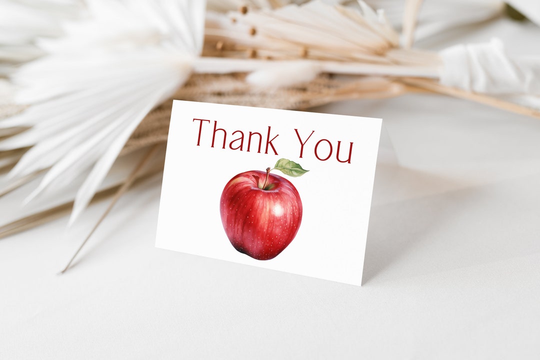 Red Apple Thank You Card, Fall Baby Shower Thank You Note, Printable ...