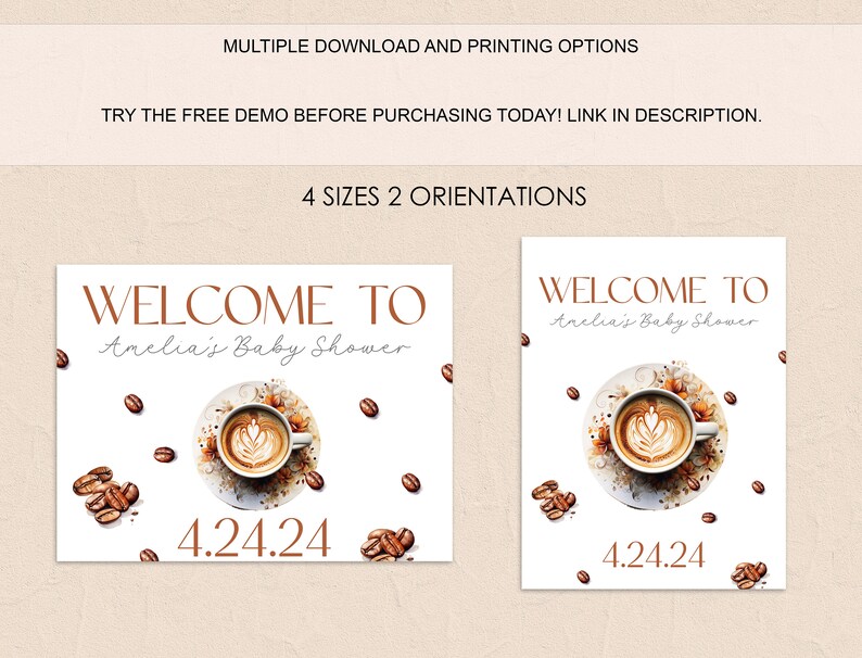 Editable Coffee Theme Party Welcome Sign, Baby Shower Poster, Baby is ...