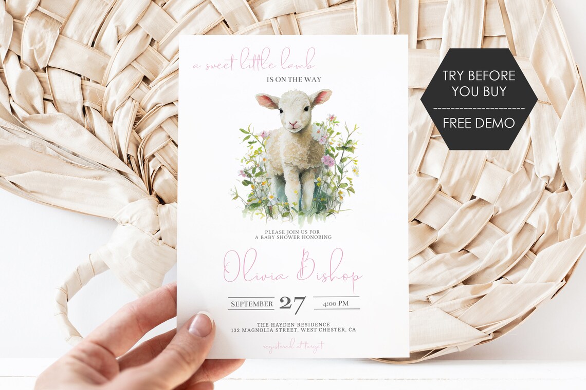 Lamb Baby Shower Invitation Template, Little Lamb Shower Invite, Baby ...
