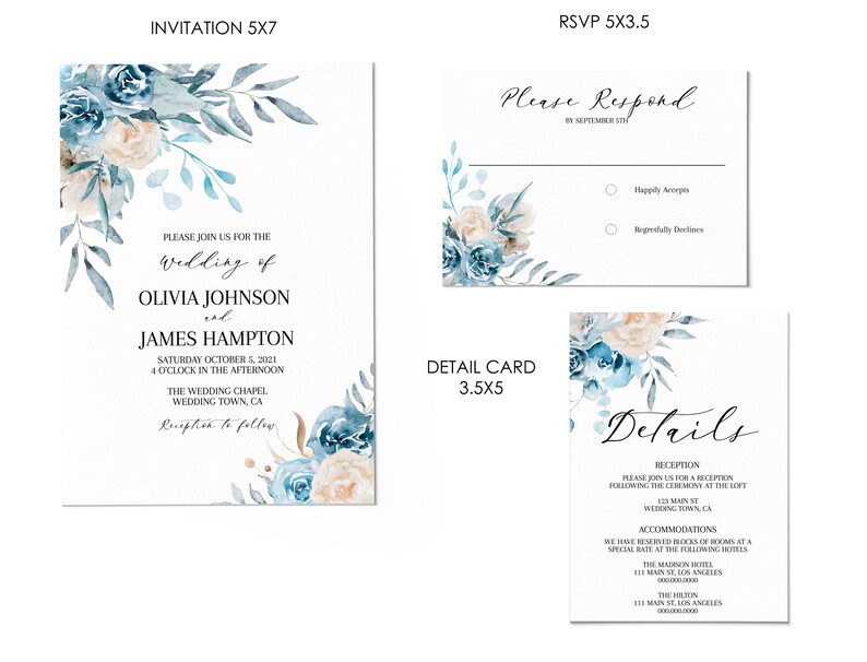 Dusty Blue Wedding Invitations, Dusty Blue Wedding Invites, Wedding ...