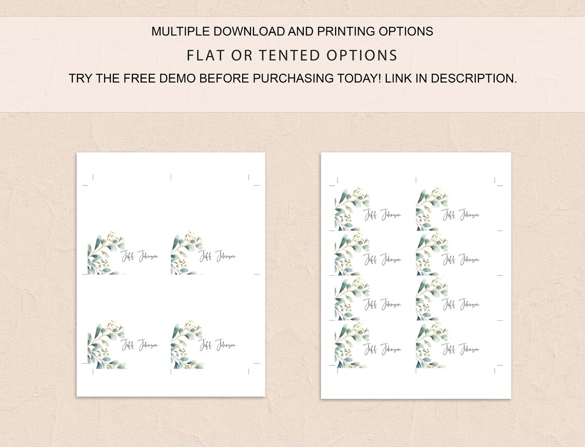 Wedding Place Cards, Greenery Table Name Place Cards, Printable ...