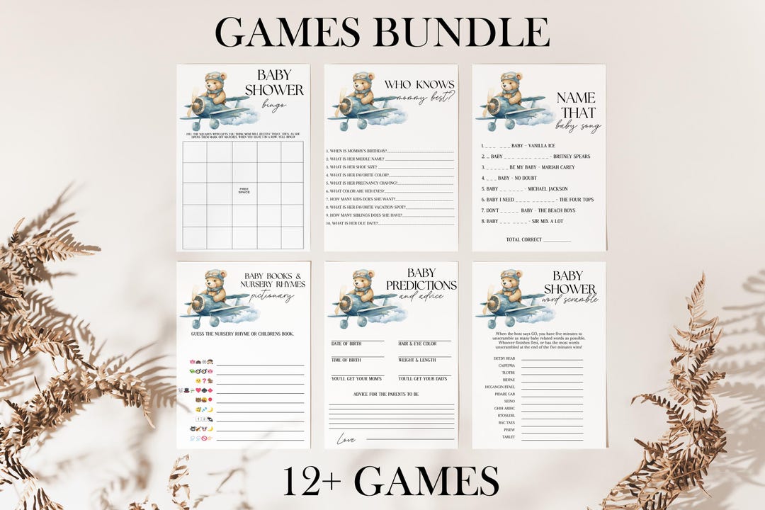 Blue Teddy Bear Airplane Baby Shower Games Bundle (digital Download) - Etsy