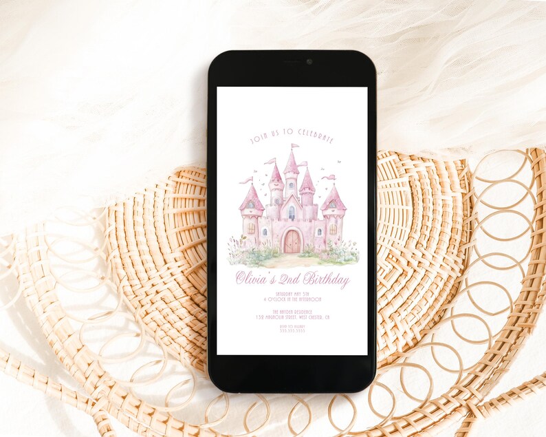Pink Princess Invitations Template, Digital Girls Birthday Party Invite ...