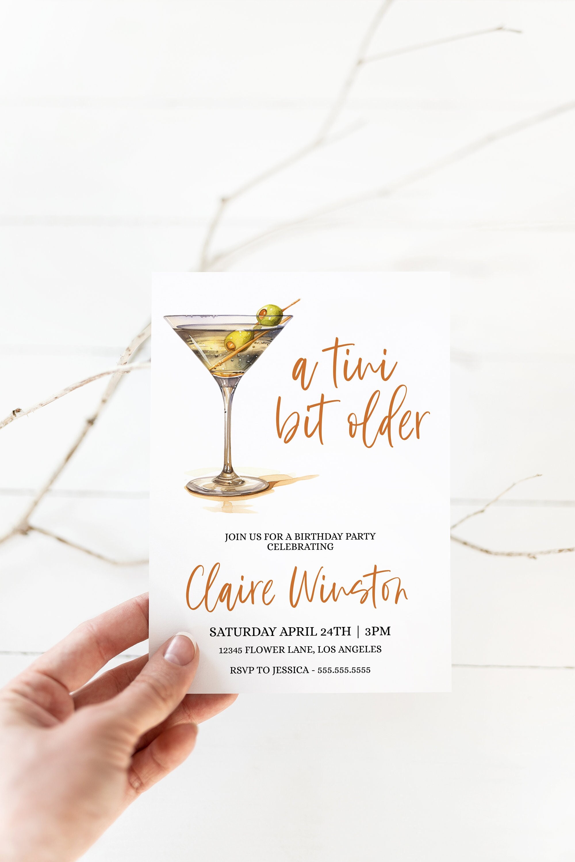 Martini Birthday Invitation Template, Tini Bit Older Invite, Martini ...