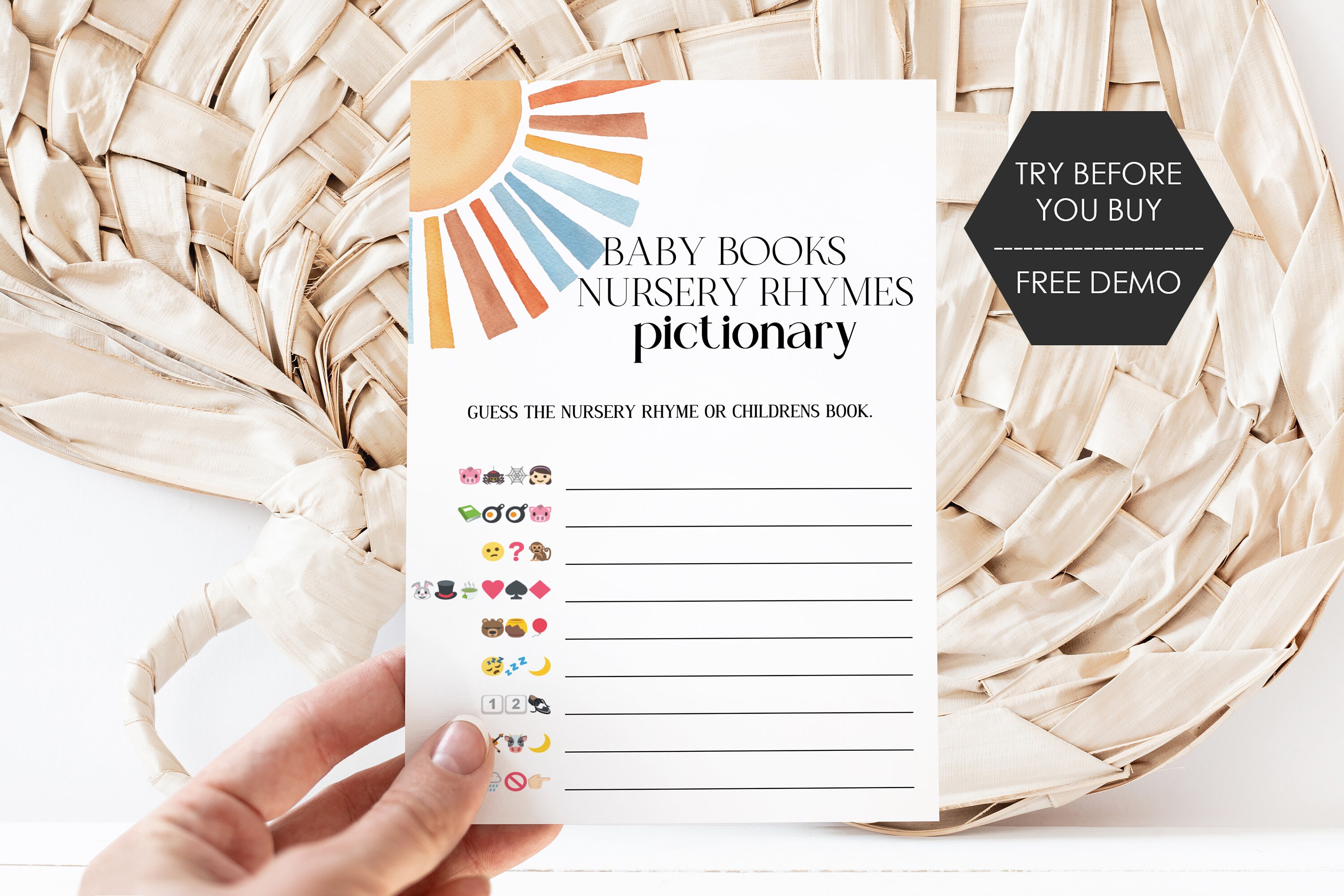 Baby Books & Nursery Rhymes Pictionary Emoji Baby Shower Game Printable ...