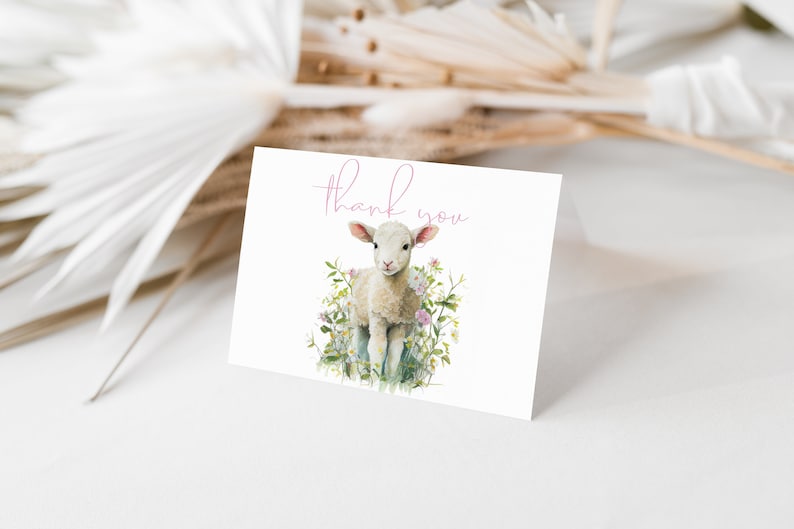 Lamb Thank You Card Template, Printable Thank You Note, Editable ...