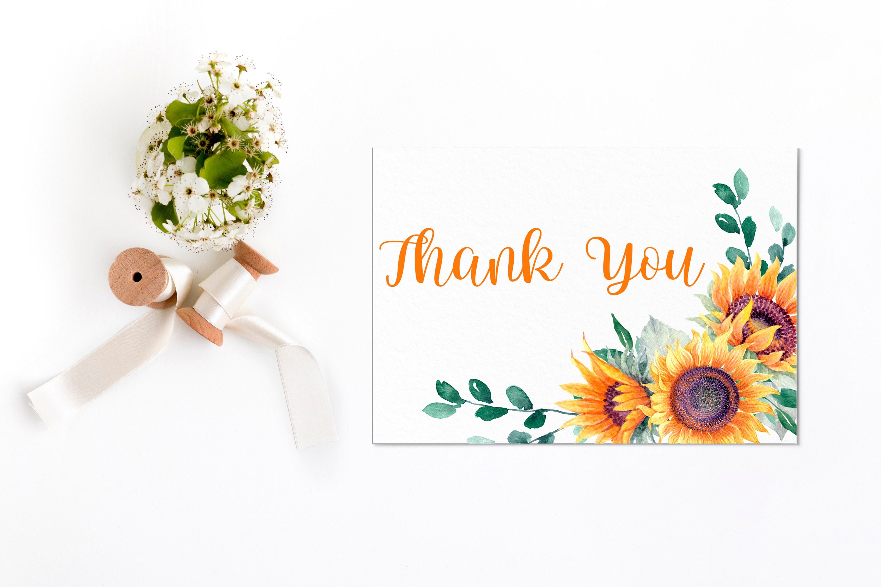 Plantilla de tarjeta de agradecimiento de girasol, baby shower de girasol, tarjetas de ...