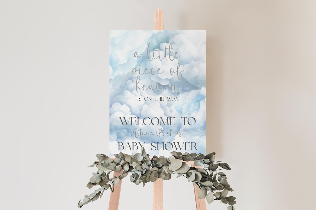 Heaven Sent Baby Shower Welcome Poster, Blue Clouds Baby Boy Shower ...