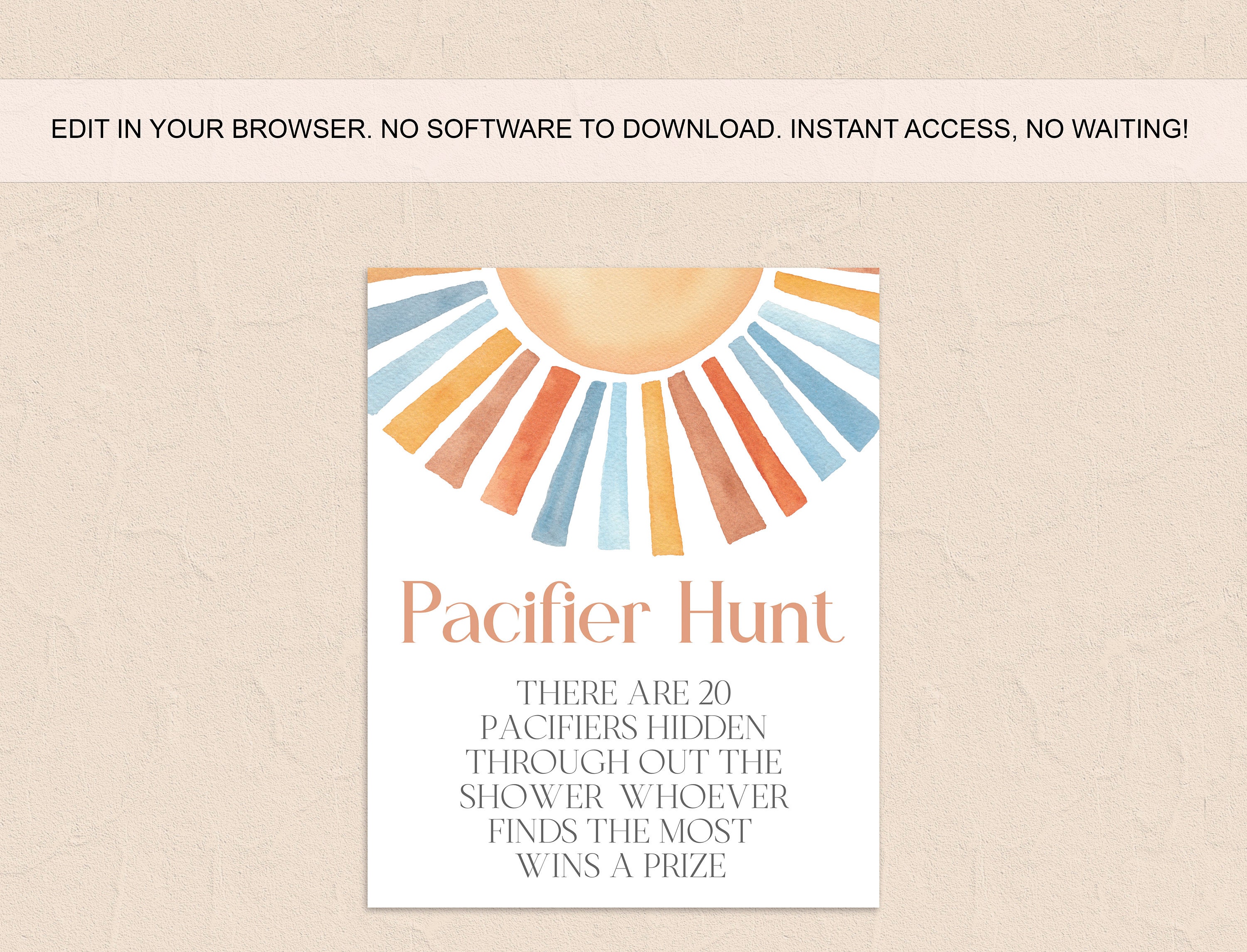 Pacifier Hunt Baby Shower Game, Baby Shower Activity Sign, Here Comes ...