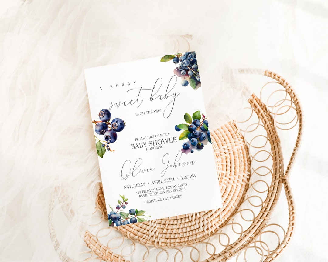 Blueberry Baby Shower Invitation Template, Berry Sweet Little One ...