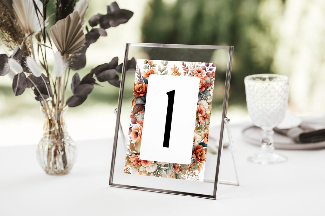 Editable Burnt Orange Boho Floral Table Number Template, Printable ...