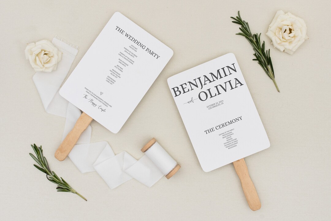 Wedding Program Fan Template, Minimalist Wedding Program, Simple ...