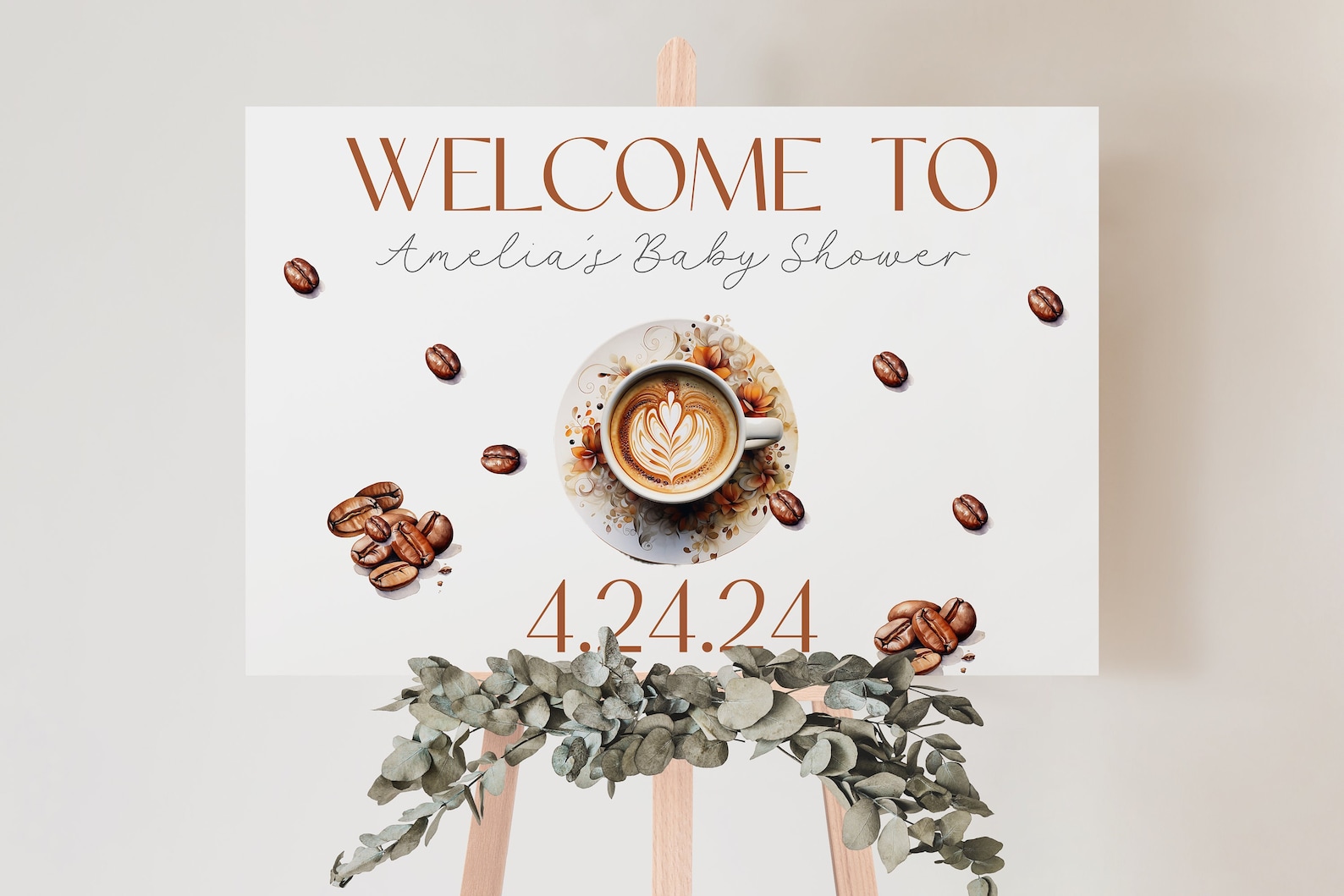 Editable Coffee Theme Party Welcome Sign, Baby Shower Poster, Baby is ...