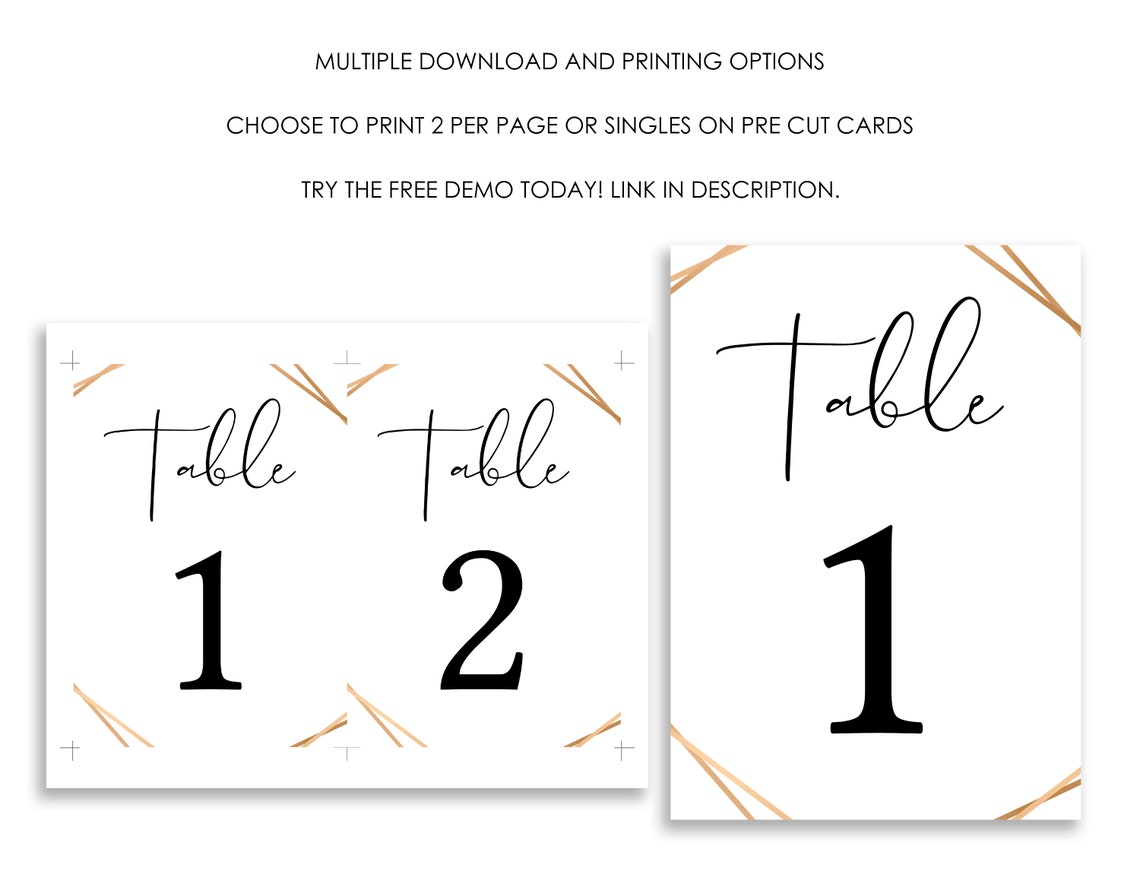 Gold Table Number Template Table Number Cards Printable | Etsy