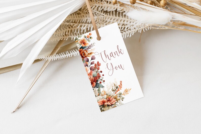 Fall Gift Tag Template, Burnt Orange Autumn Florals Thank You Tag ...