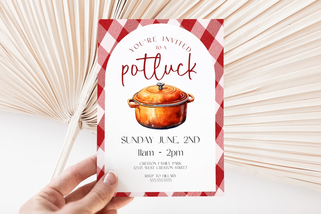 Editable Potluck Invitation Template, BBQ Party Invite, Red Gingham ...