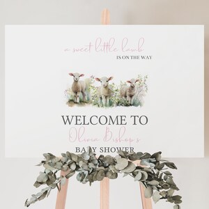 Editable Lamb Baby Shower Welcome Sign, Animal Theme, Boho Baby Girl ...