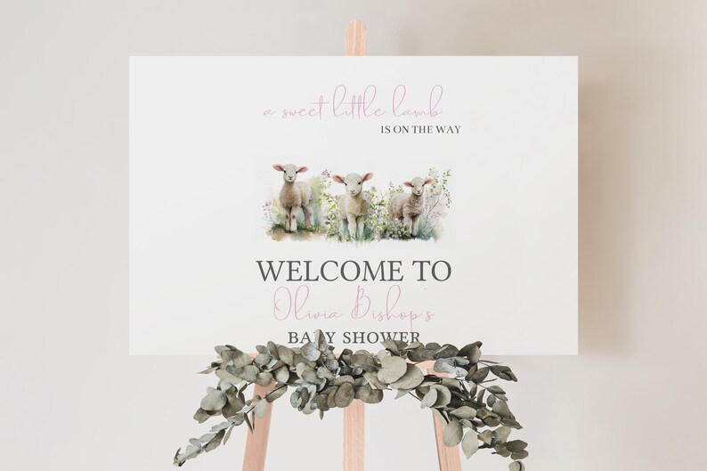 Editable Lamb Baby Shower Welcome Sign, Animal Theme, Boho Baby Girl ...