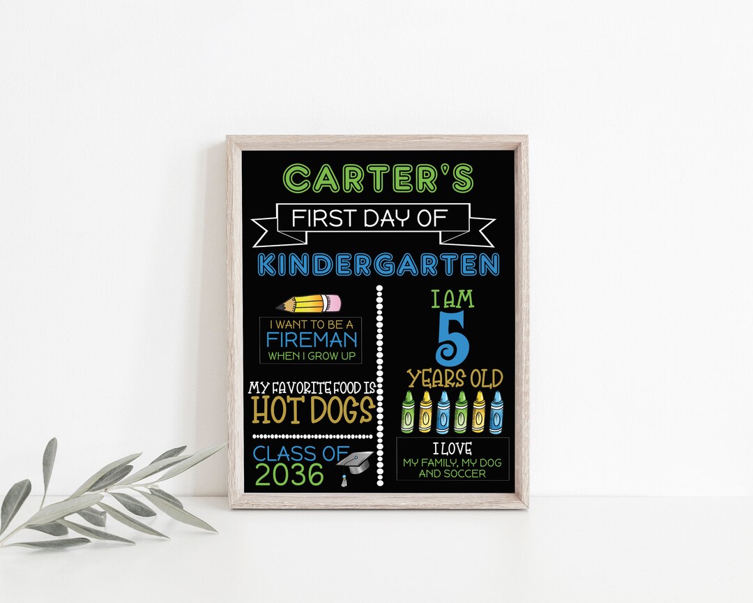 First Day of School Sign Printable, 1st Day of Kindergarten, Chalkboard ...