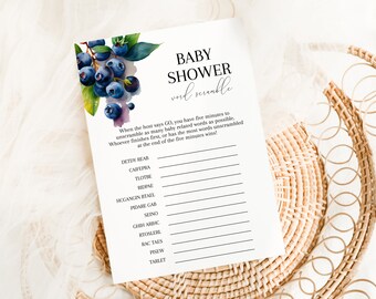 Blueberry Baby Scramble Card Template, Berry Sweet Baby Shower Game ...