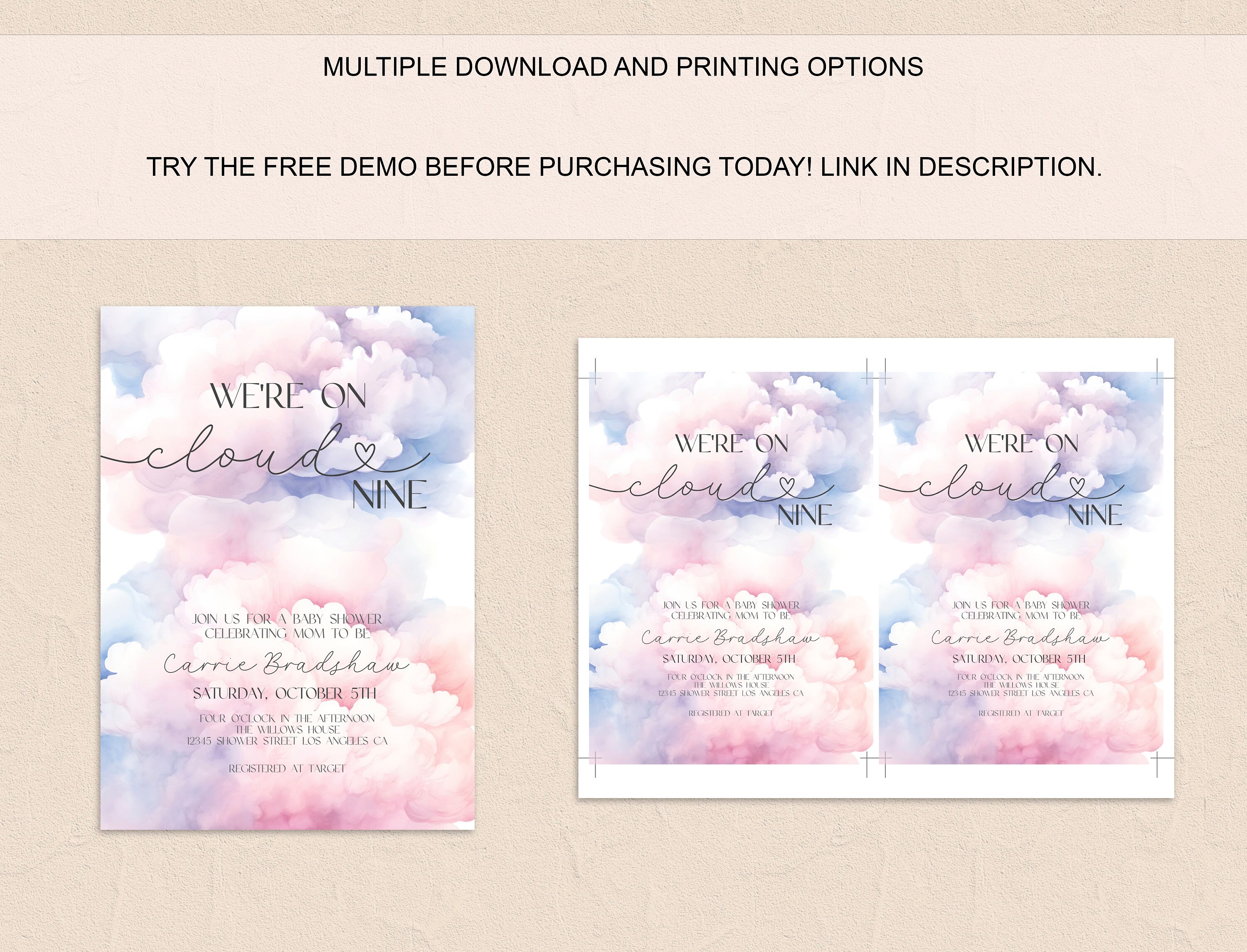 On Cloud Nine Baby Shower Invitation Template, Cloud 9 Couples Shower ...